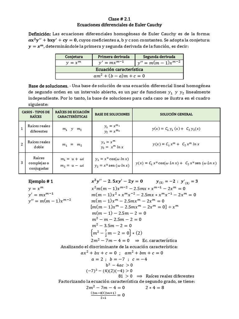2 Ecuación de Euler Cauchy Ejemplo | PDF | Ecuaciones | Ecuaciones diferenciales