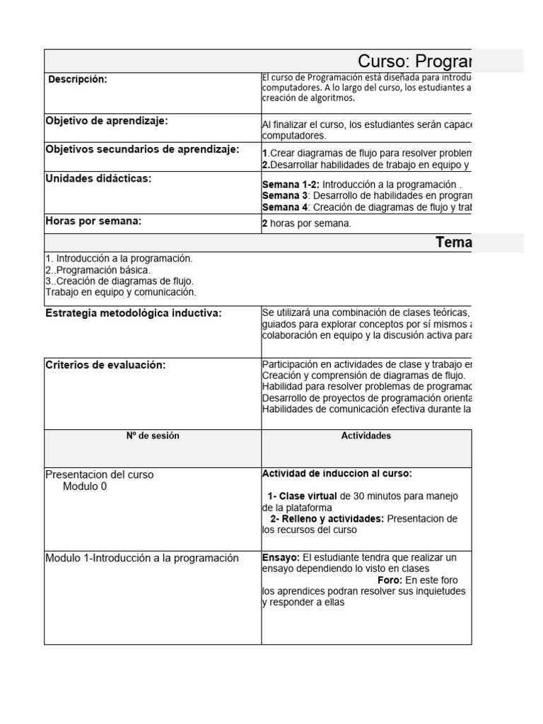 Modelo Curso Programacion Basica | PDF | Programación de computadoras | Lenguaje de programación