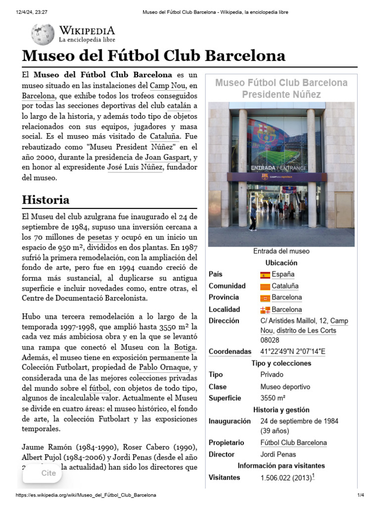 Museo Del Fútbol Club Barcelona - Wikipedia, La Enciclopedia Libre | PDF