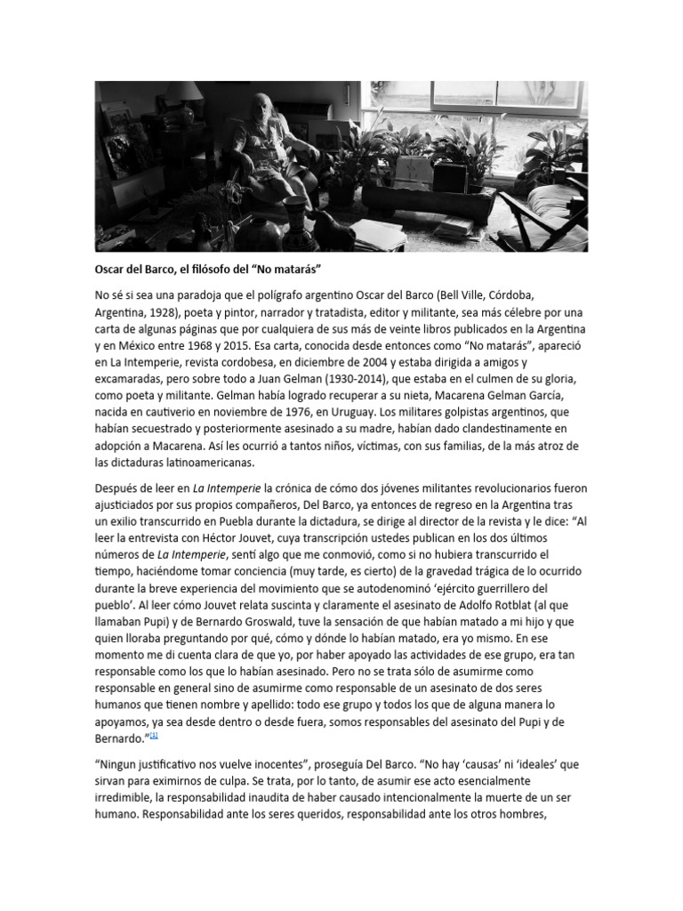 Oscar Del Barco Filósofo Del No Matarás | PDF | Karl Marx | marxismo