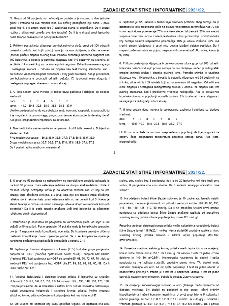 Zadaci Iz Statistike I Informatike | PDF