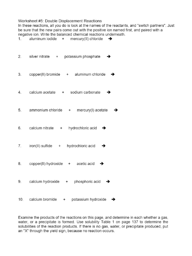Double Displacement Worksheet | PDF