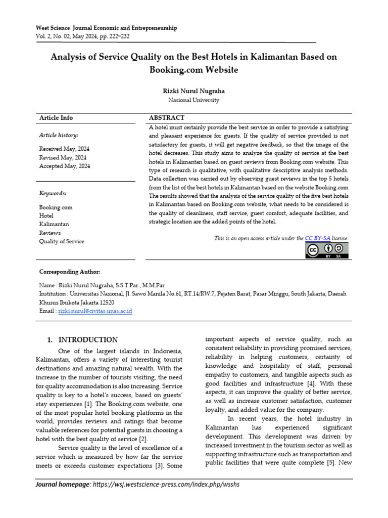 Rizki Nurul Nugraha Analysis of Service Quality | PDF | Booking.Com | Tourism