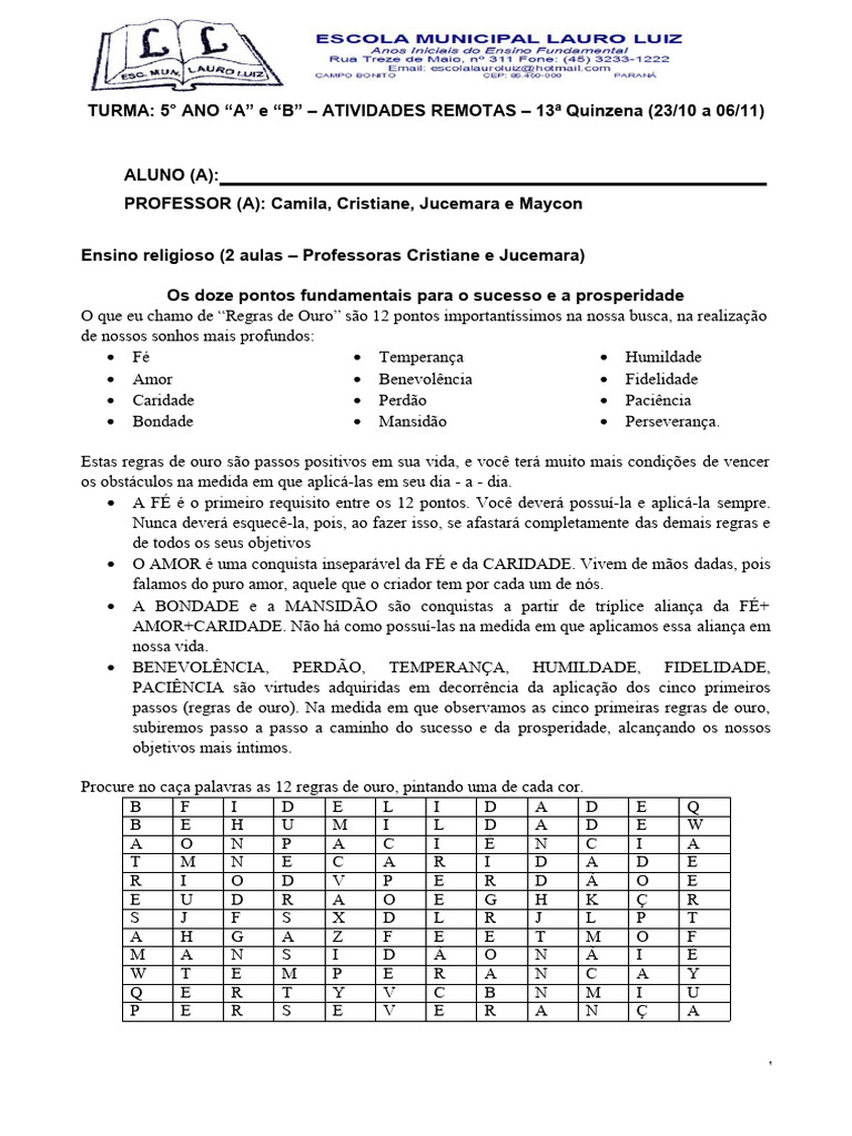ATIVIDADES-REMOTAS-5o-ANO-23-10-2020 | PDF | Alimentos | Hidroeletricidade