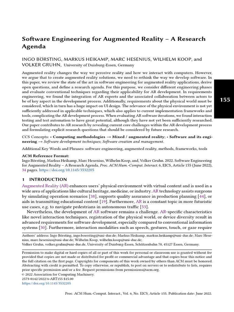 Software Engineering For Augmented Reality - A Research Agenda | PDF ...