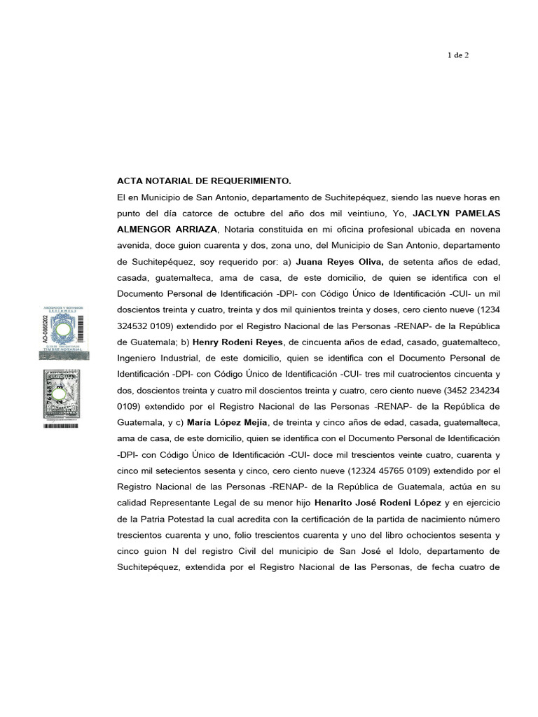 Acta Notarial de Requerimiento Proceso Sucesorio Intestado ... Acta Notarial de Requerimiento Proceso Sucesorio Intestado ...