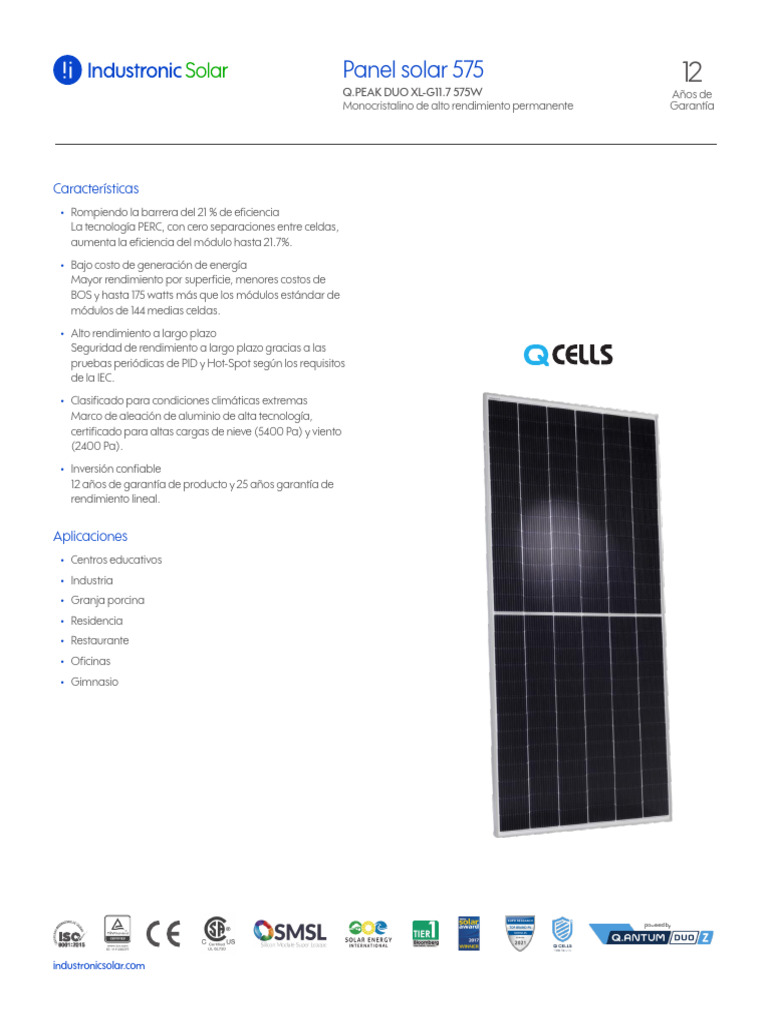 Ficha Tecnica Panel Solar 575 | PDF | Panel solar | Ingenieria Eléctrica