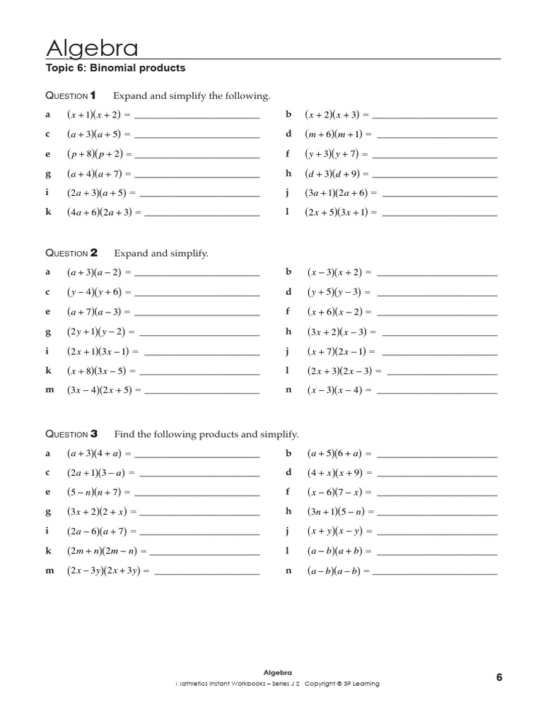 Expanding Binomials Worksheet | PDF | Mathematics | Science Education