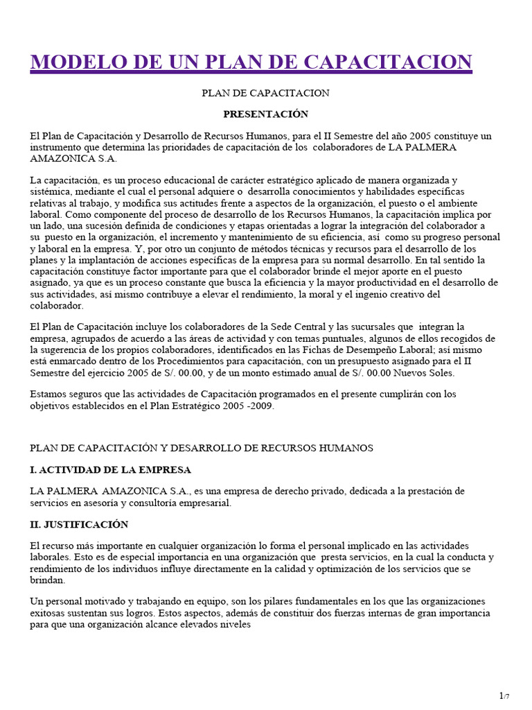 Modelo De Un Plan De Capacitacion Pdf Gestión De Recursos Humanos