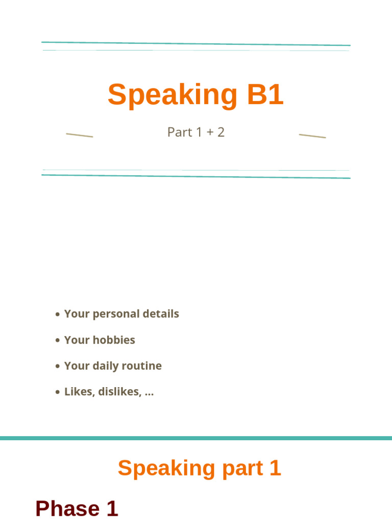 Speaking Part 1, 2 - B1 Preliminary | PDF | Language Arts & Discipline ...