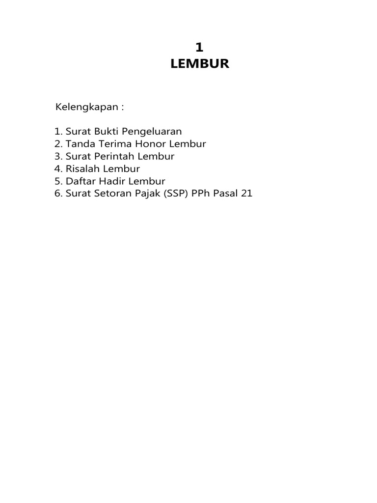 Contoh SPJ Lembur PNS SDN 1 Satria | PDF