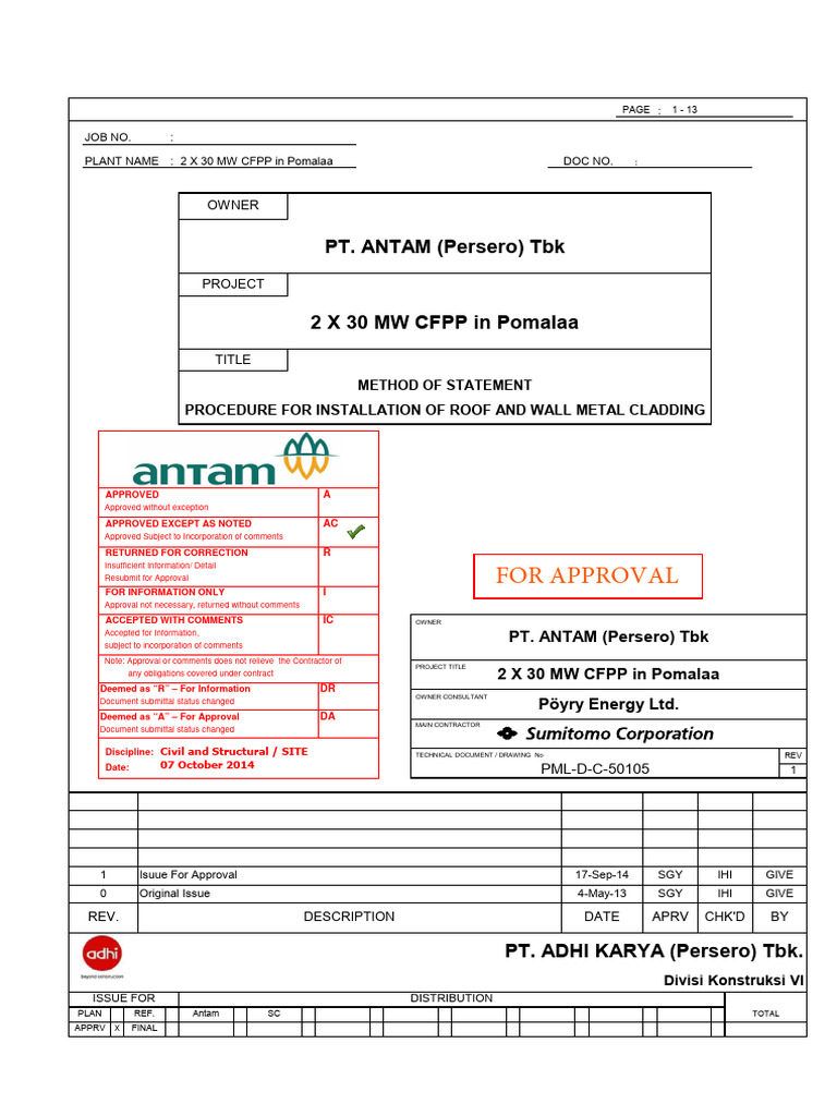 PML-D-C-50105-1 MS Procedure For Install. of Roof&Wall Metal Cladding - PE | PDF | Building ...