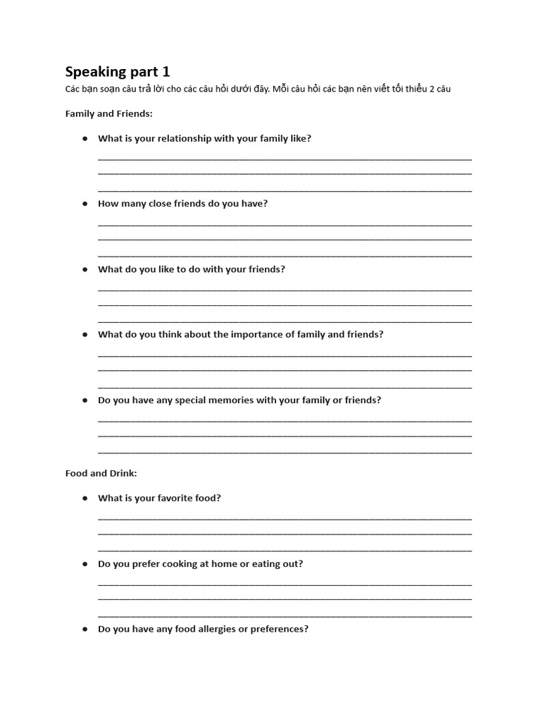 KET - Speaking Part 1 - Homework | PDF | Foods | Cuisine