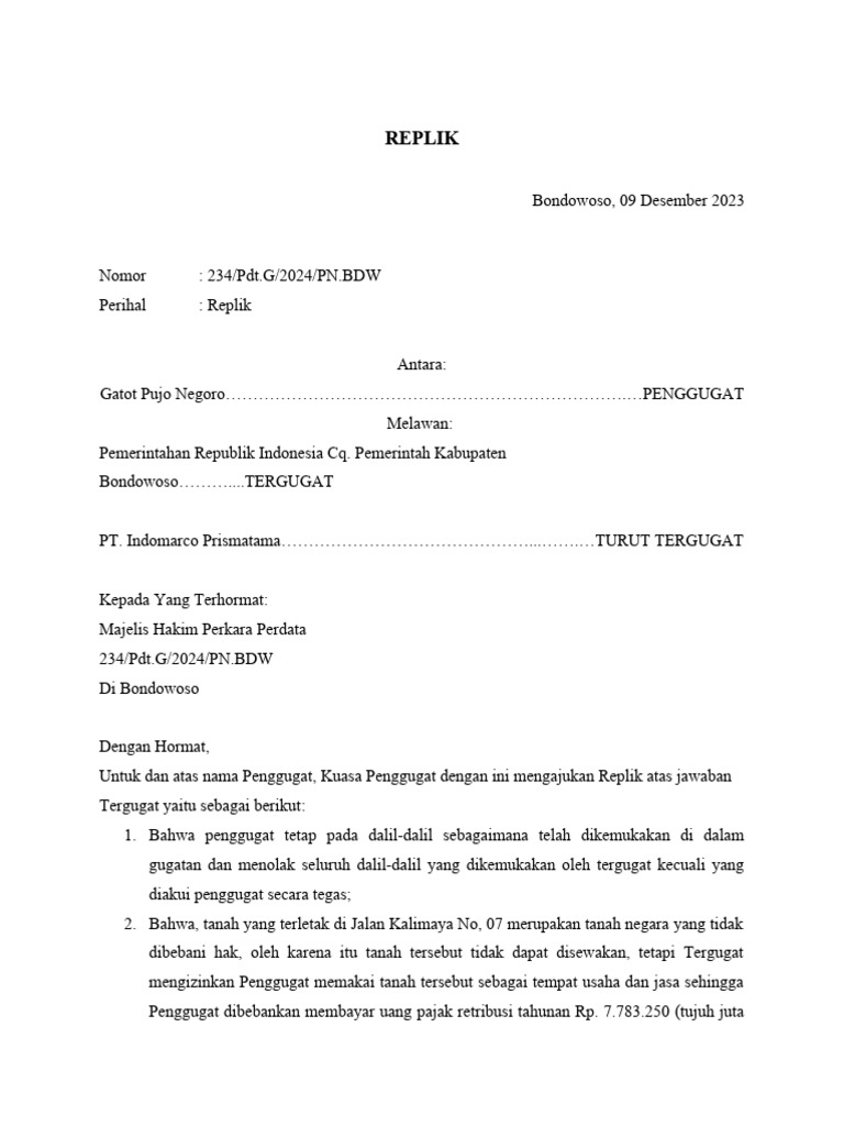 REPLIK | PDF | Hukum