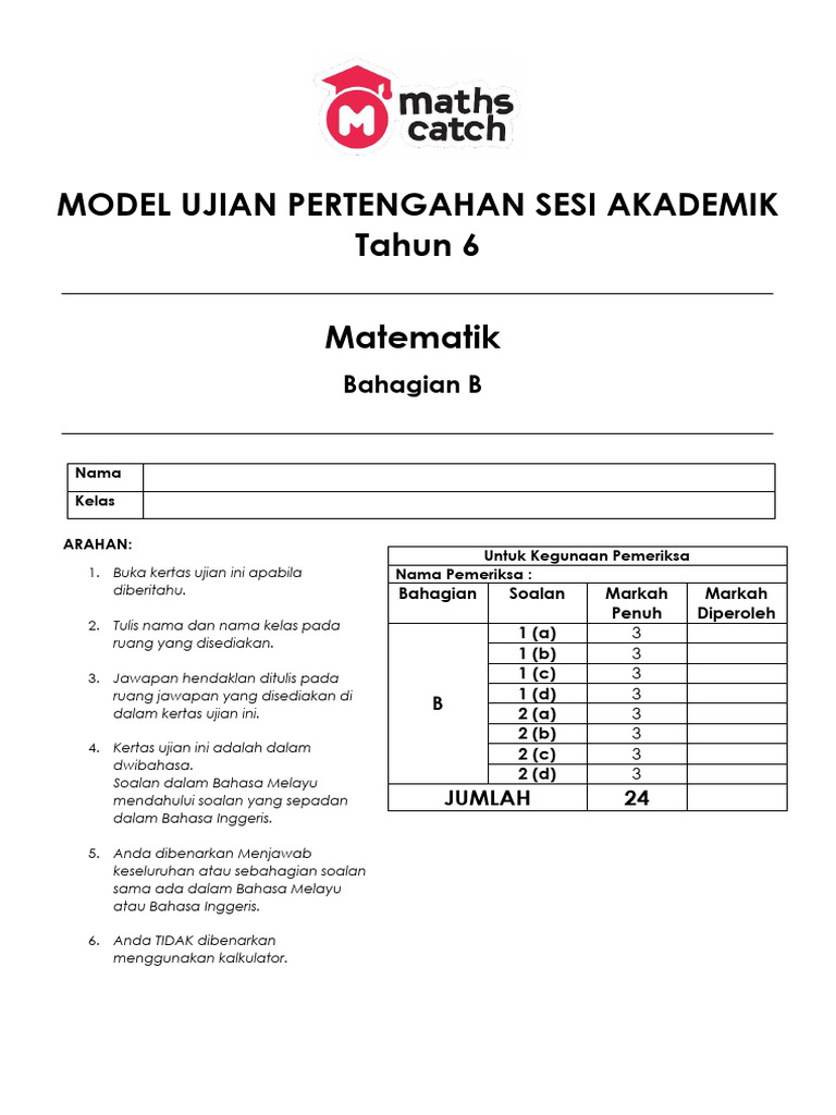 Soalan #UPSA Maths Tahun 6 - Bahagian B | PDF
