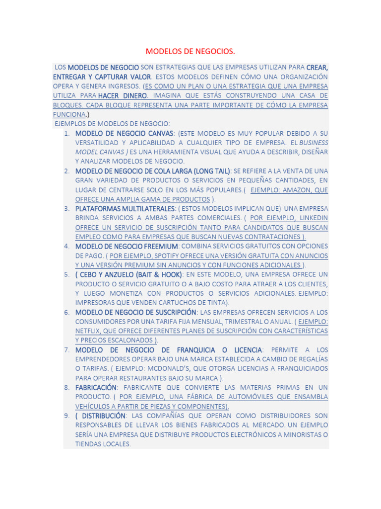 Modelos de Negocios - 113224 | PDF | Modelo de negocio | Al por menor