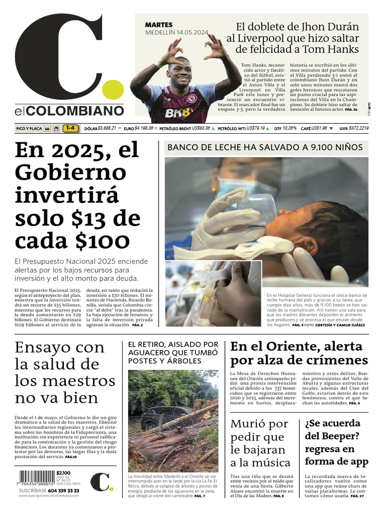 El Colombiano 14-05-2024 | PDF | Colombia | Economias