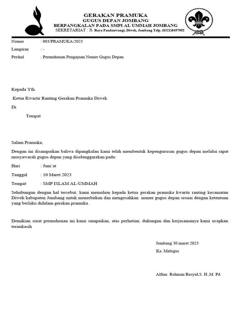Surat Permohonan No Gudep | PDF