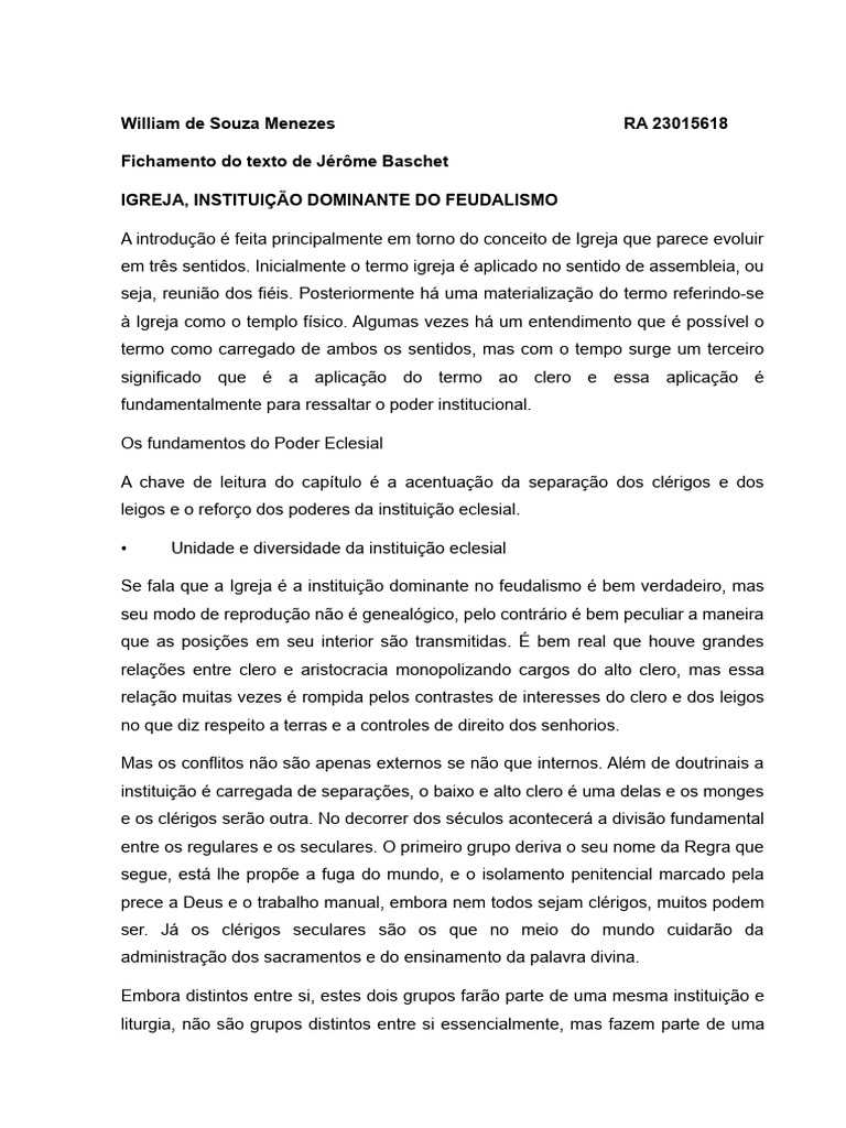 Fichamento Do Texto 8 - História Da Igreja Medieval | PDF | Clero | Igreja católica