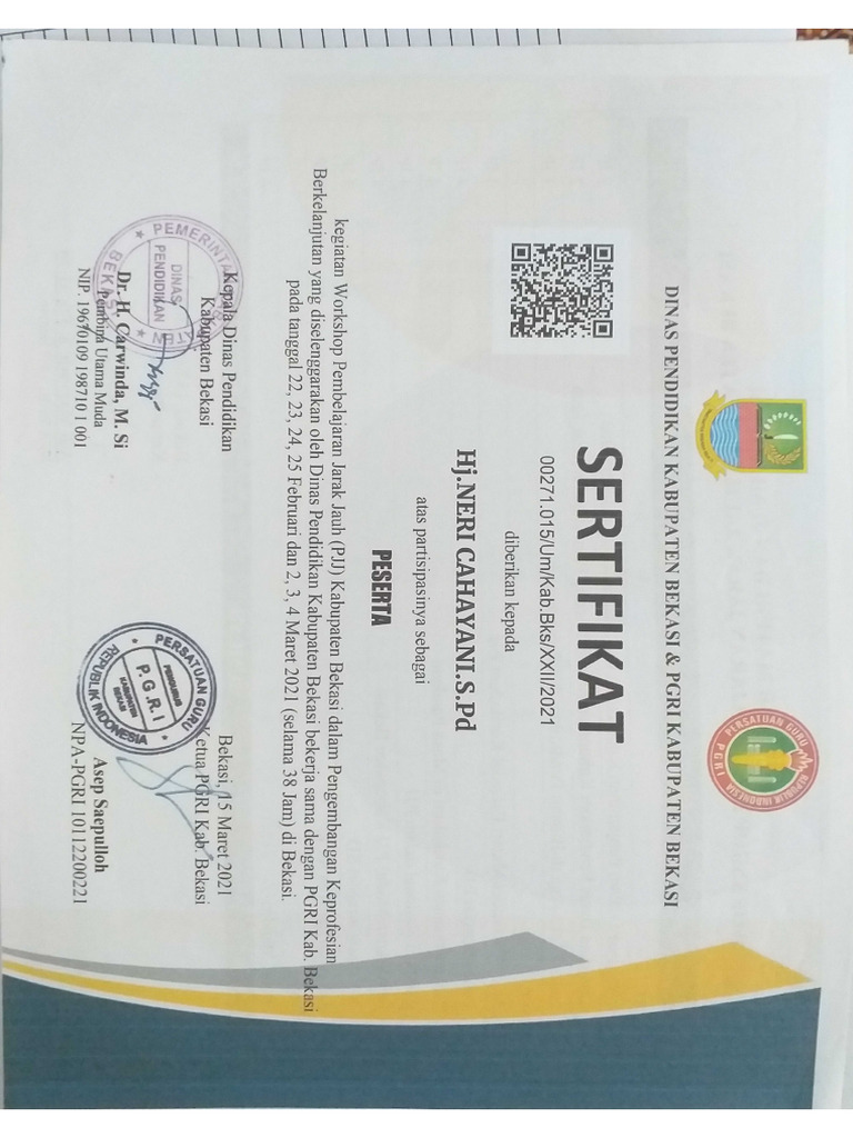 Sertifikat Hj.neri | PDF