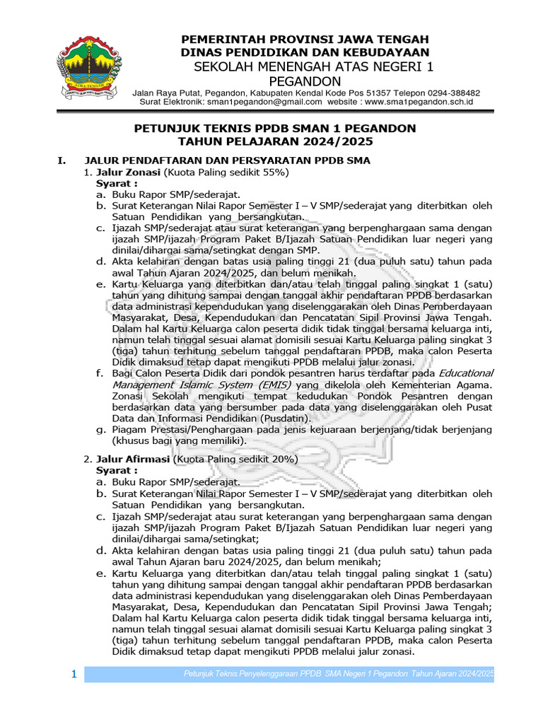 Juknis PPDB SMA Negeri 1 Pegandon Tahun 2024 | PDF