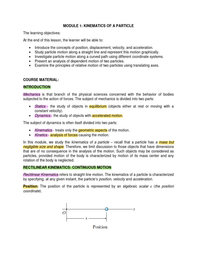 Module 1 - Kinematics of A Particle | PDF | Acceleration | Kinematics