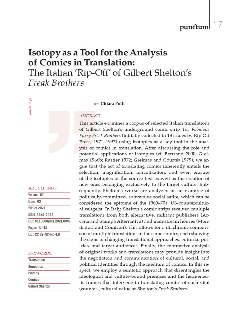 Isotopy As A Tool For The Analysis of Comics in Translation | PDF | Comics | Translations