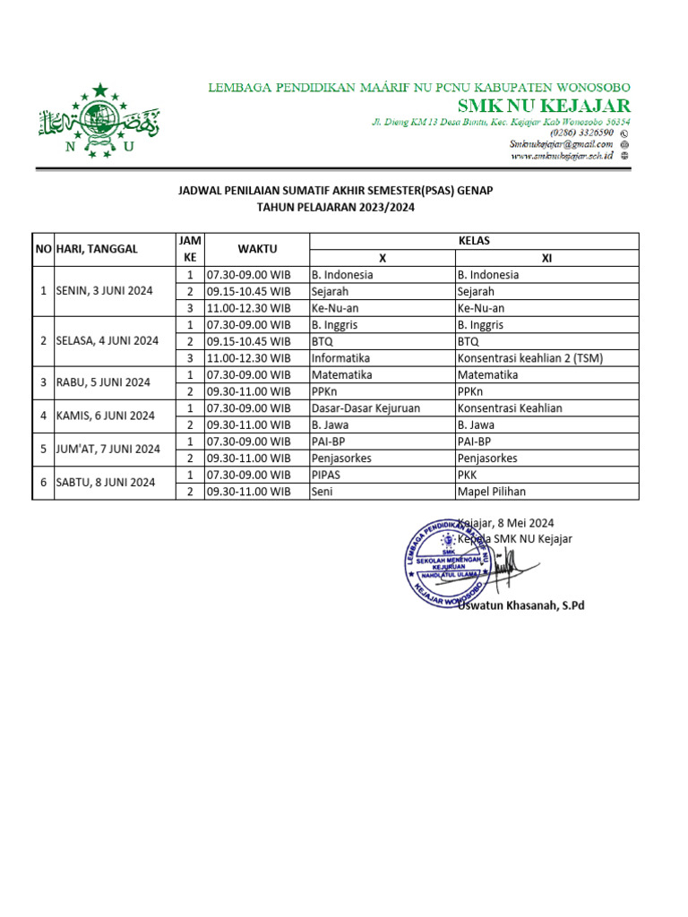 Jadwal Psas Genap 2024 | PDF