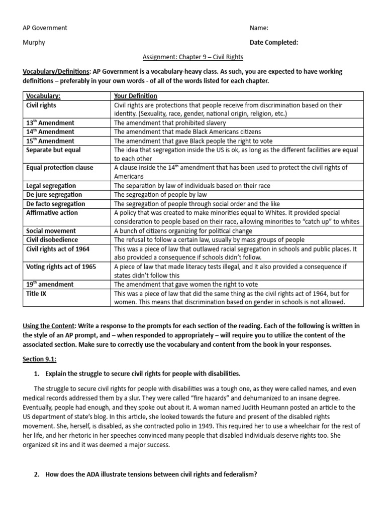 AP Government: Civil Rights Vocabulary Guide | PDF | Racial Segregation ...