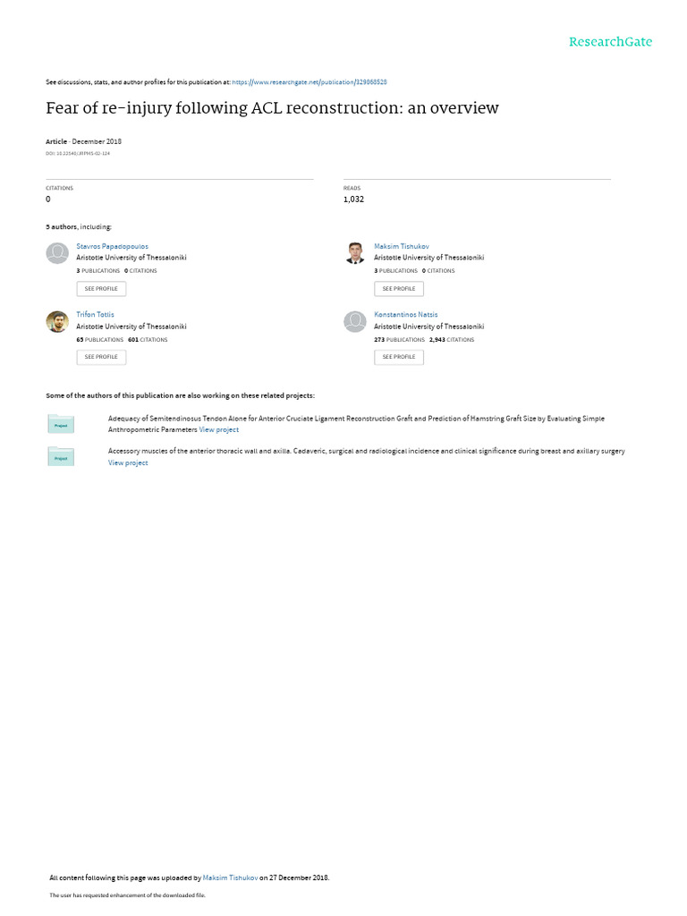Miedo A Una Nueva Lesión Después de La Reconstrucción Del LCA Una ...