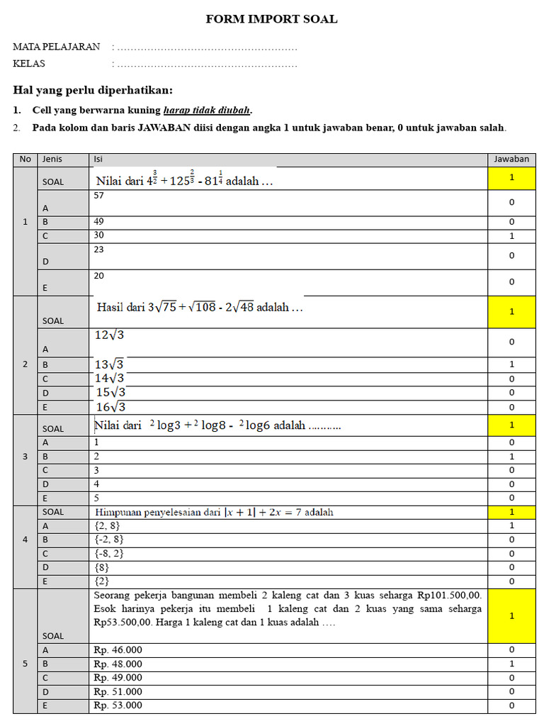 FORM SOAL USP 2023 Cadangan | PDF