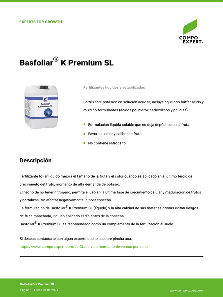 Basfoliar K | PDF | Fertilizante | Sustancias químicas