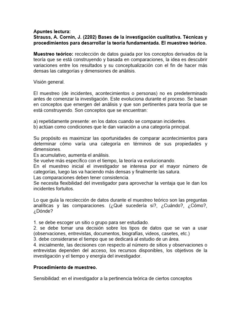 Apuntes Lectura Strauss y Corbien El Muestreo Teórico | PDF | Muestreo ... Apuntes Lectura Strauss y Corbien El Muestreo Teórico | PDF | Muestreo ...