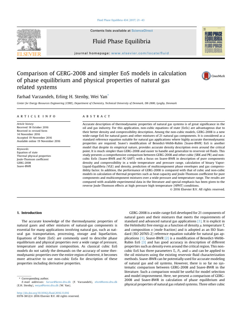 Comparison of GERG-2008 and Simpler EoS Models in Calculation of Phase ...