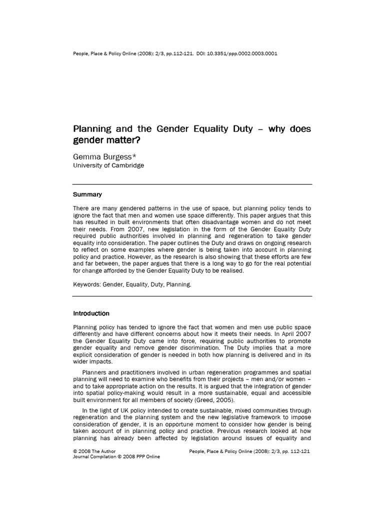 Planning Gender Equality Duty Gender Matter | PDF | Gender | Gender Studies