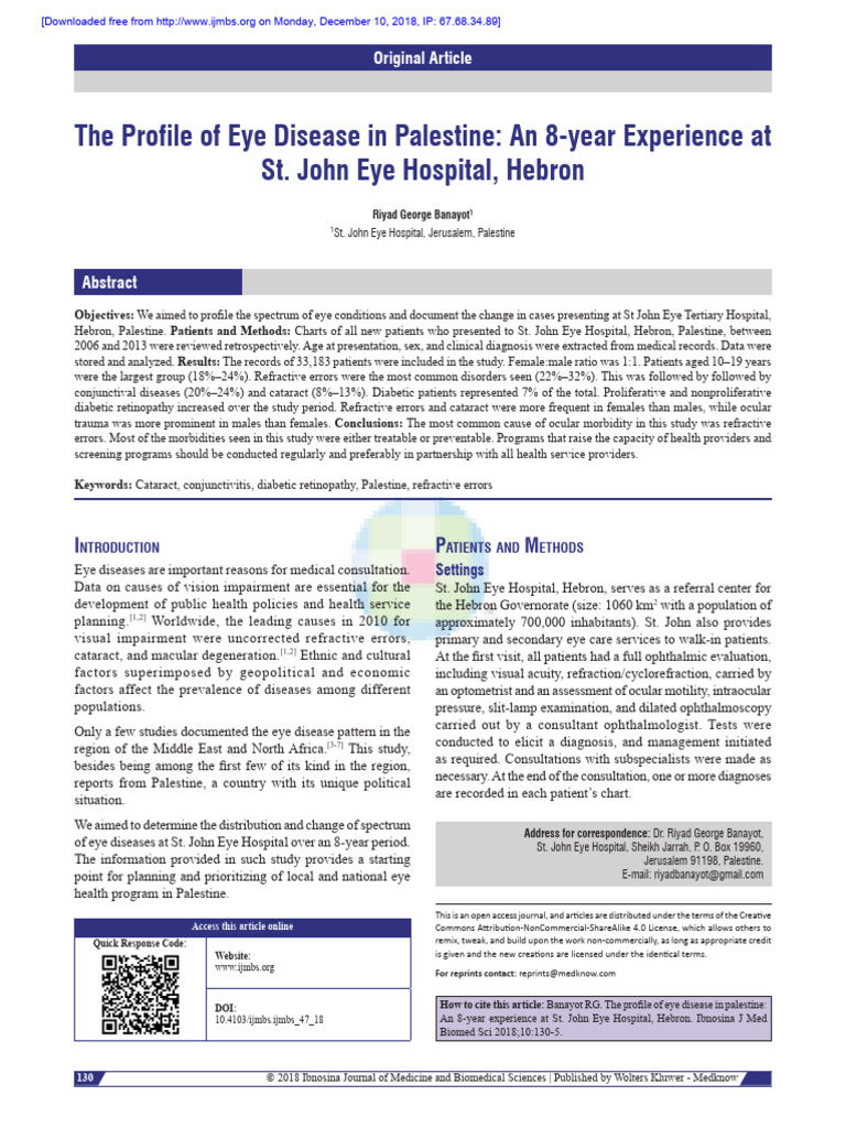 2018-The Profile of Eye Disease in Palestine- An 8‐Year Experience at ...