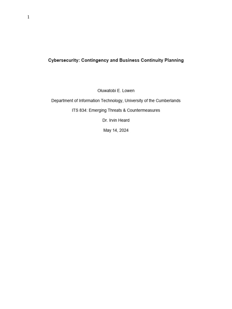 Cybersecurity - Contingency Planning | PDF | Computer Security | Security