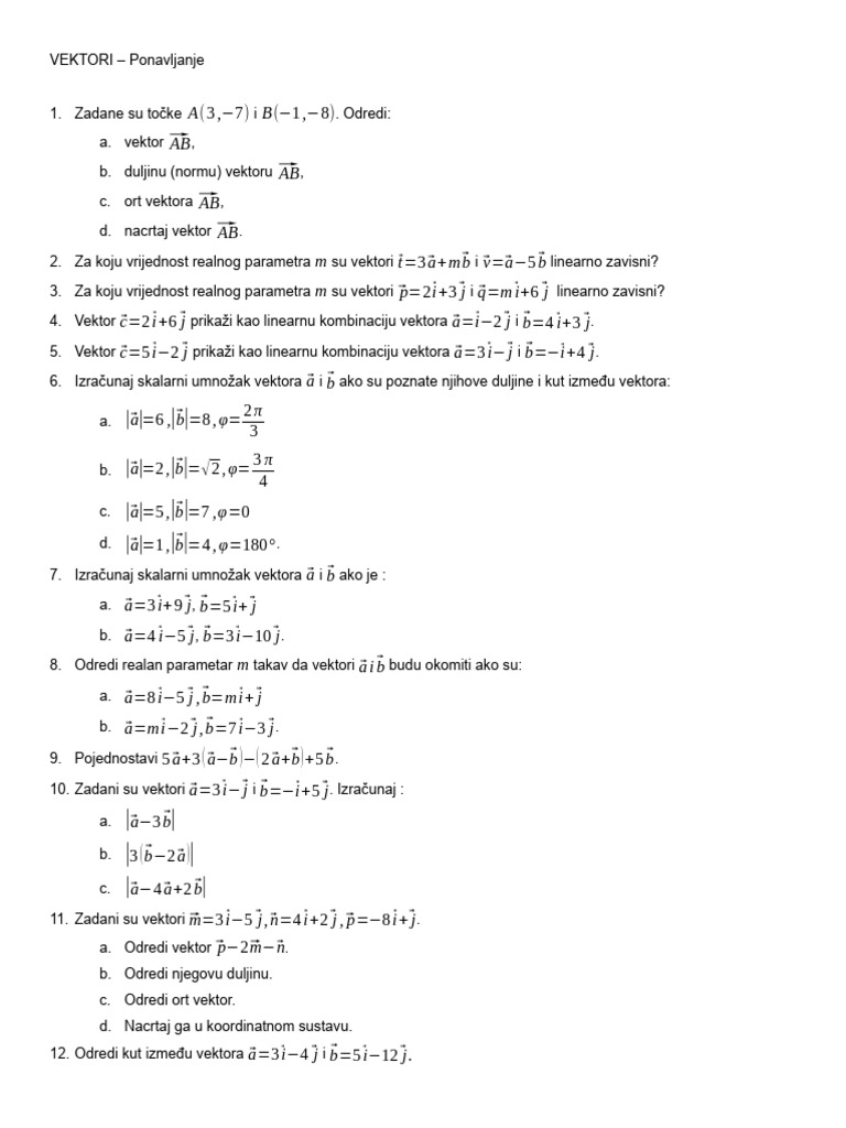 VEKTORI - Ponavljanje | PDF