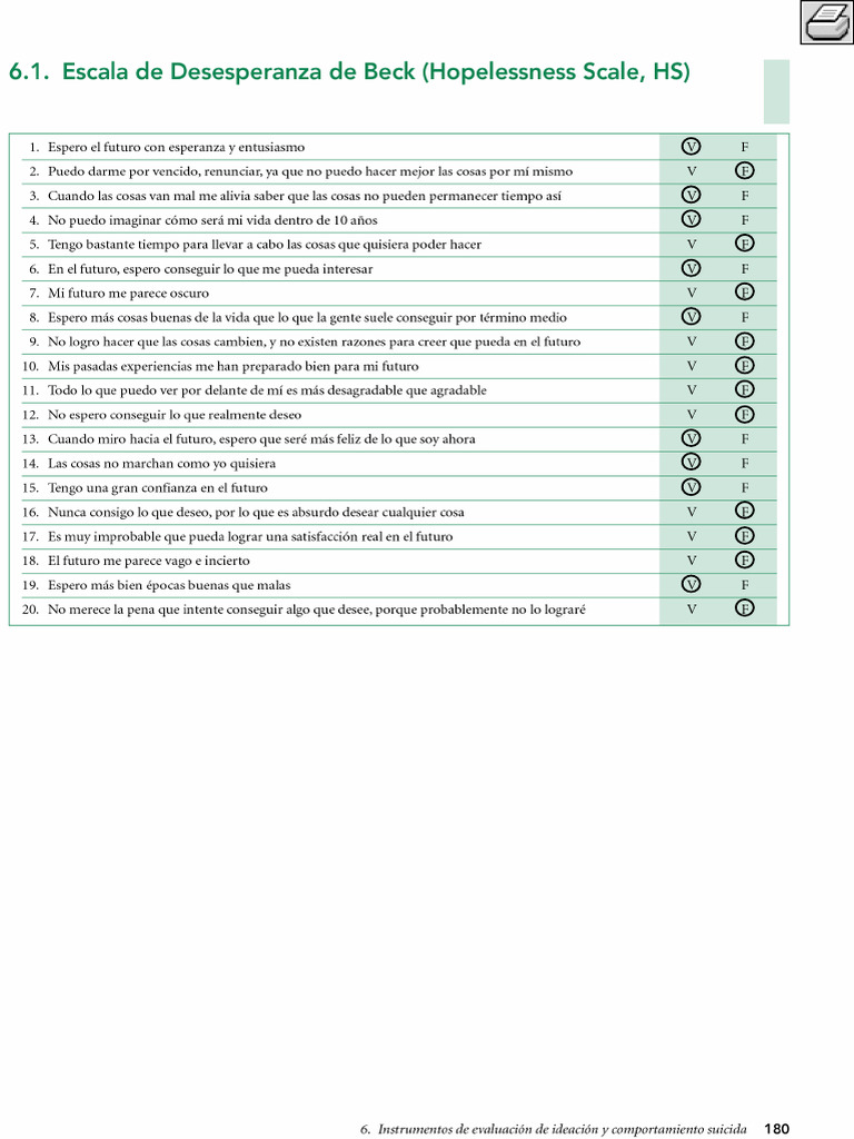 Escala de Desesperanza de Beck | PDF