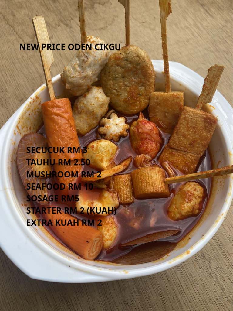 Oden Price List and Menu Items | PDF | Cooking, Food & Wine