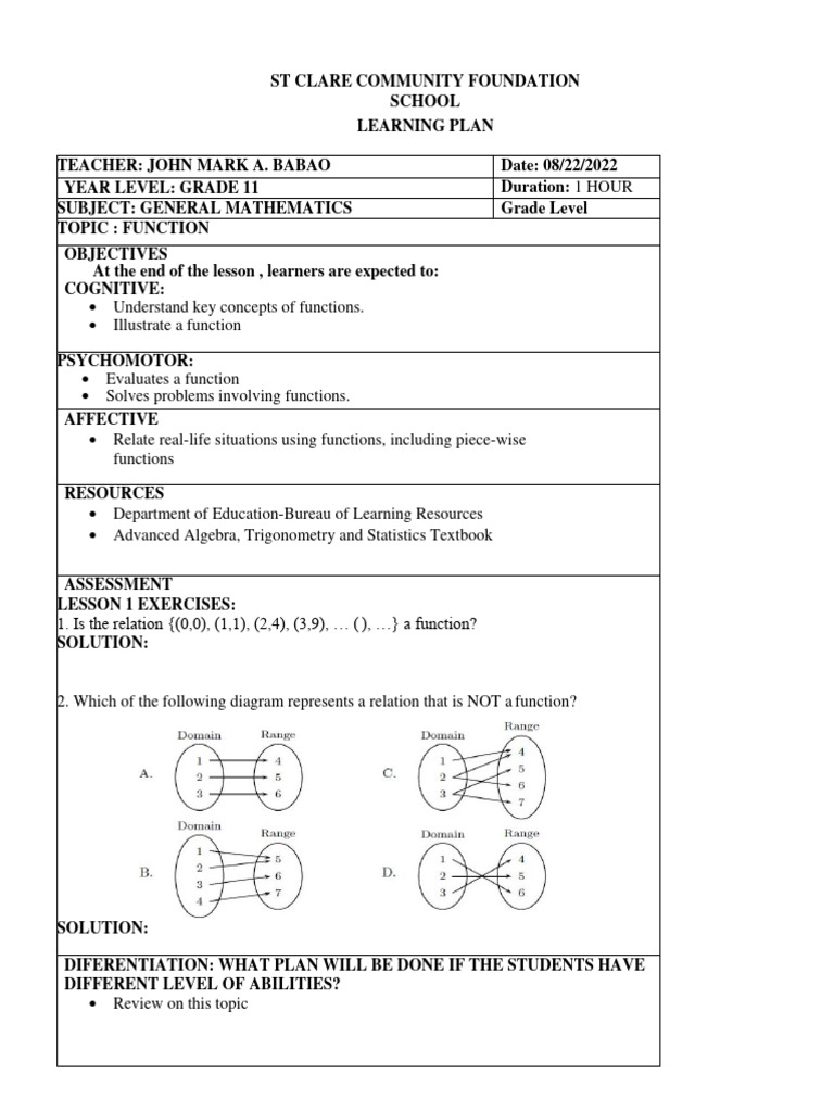 SLP IN General Math 11 Lesson 1 | PDF | Function (Mathematics) | Mathematics