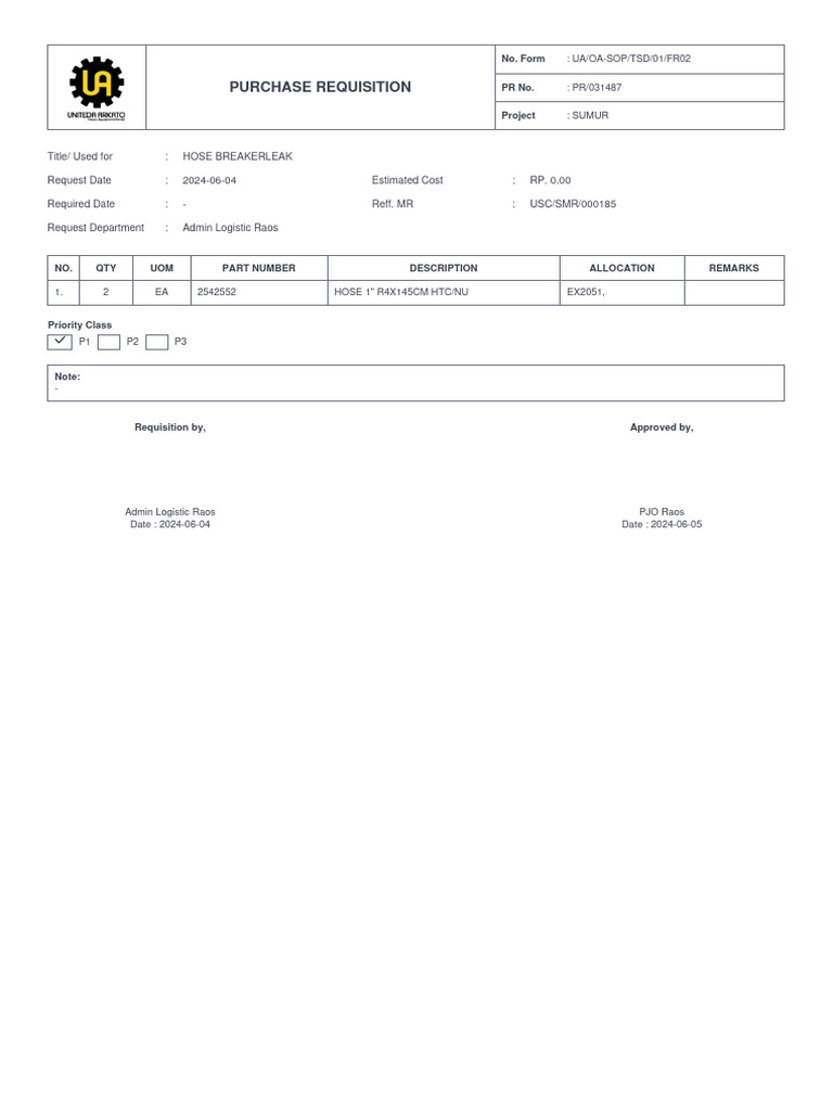 Purchase Requisition PR 031487 | PDF