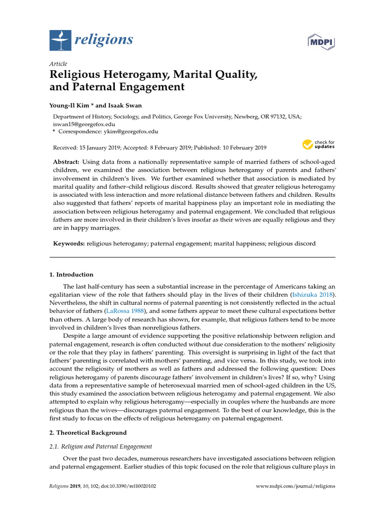 Religions: Religious Heterogamy, Marital Quality, and Paternal ...
