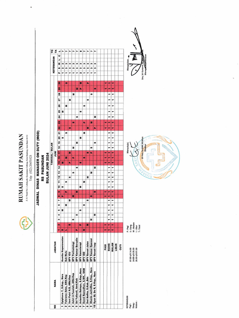 Jadwal Dinas Manager On Duty (Mod) | PDF