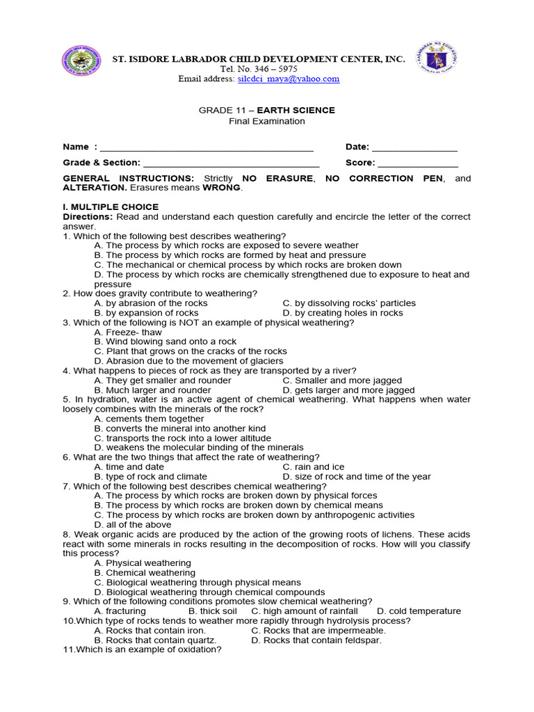 Earth Science Summative Test | PDF | Magma | Rock (Geology)