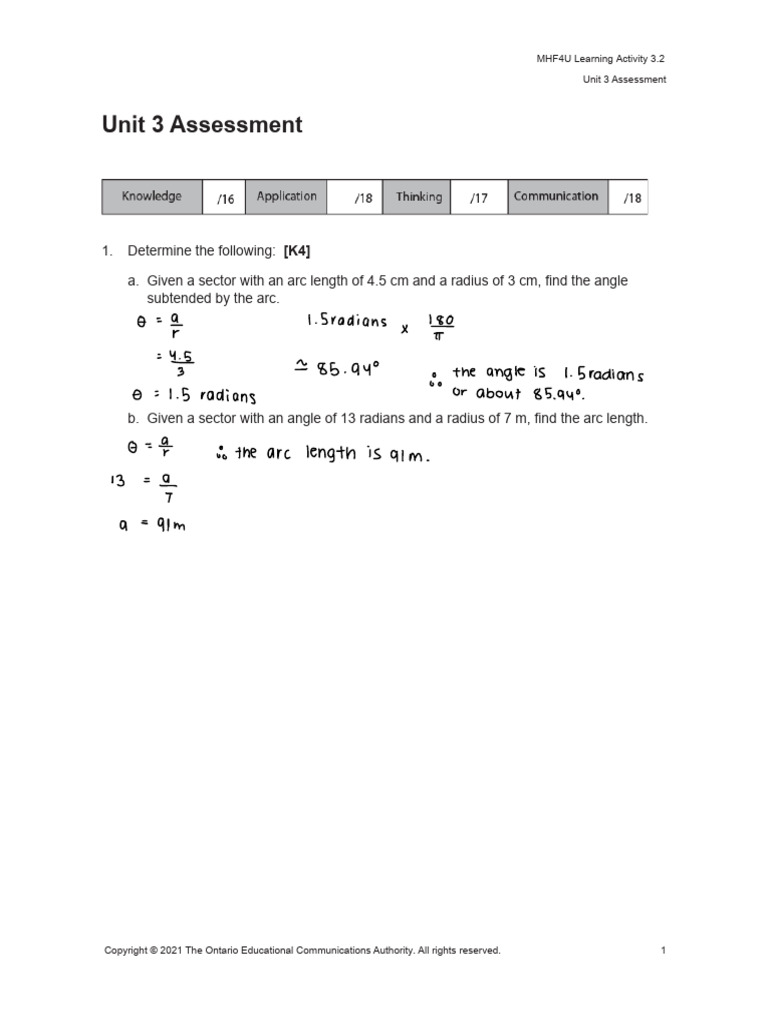 MHF4U Unit 3 Test | PDF | Trigonometry | Mathematics