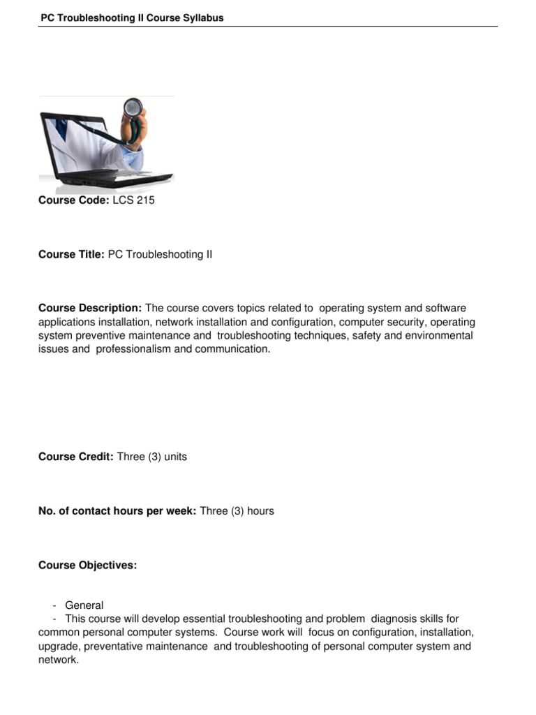 PC Troubleshooting II Syllabus | PDF | Troubleshooting | Operating System