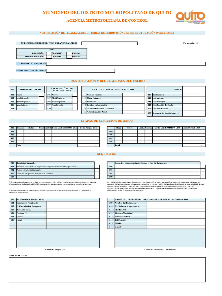 Formulario 10 Con Lmu Fin de Obra | PDF