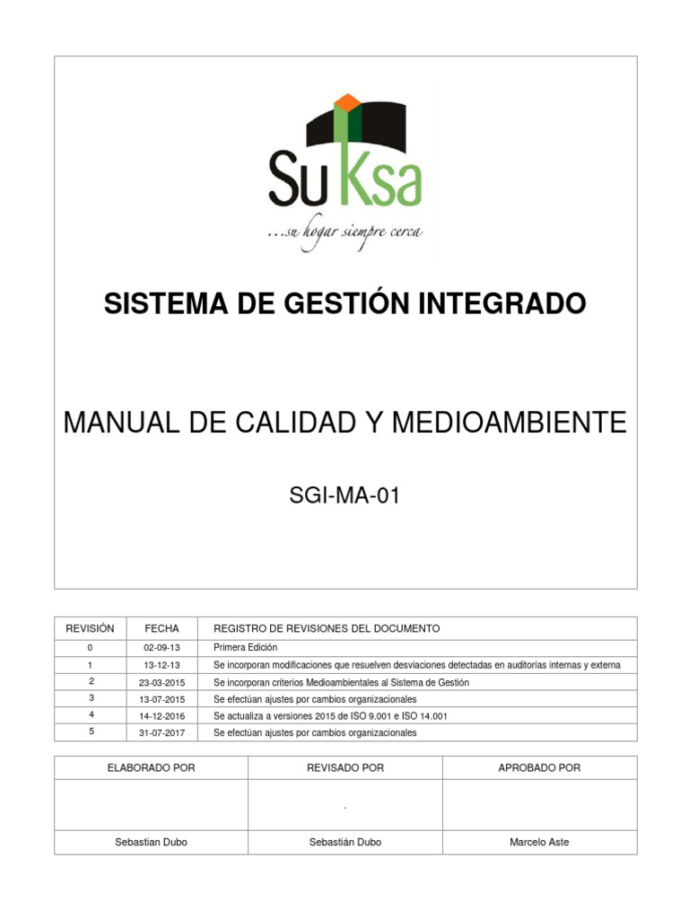SGI-MA-01 - Manual Calidad y Medioambiente | PDF | Calidad (comercial) | Sistema de manejo de ...