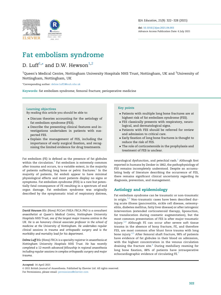 Fat Embolism Syndrome 2 | PDF | Medical Specialties | Clinical Medicine